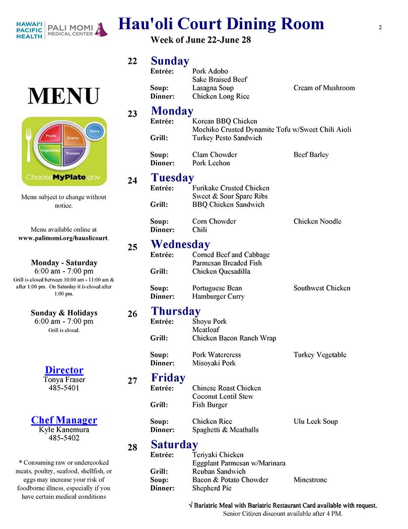 Pali Momi - Hauoli Court Menu